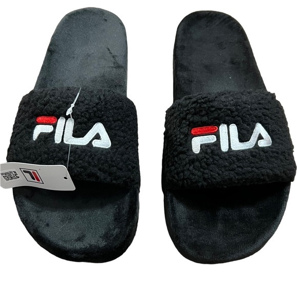 Fila | Shoes | Nwt Fila Fuzzy Faux Fur Slide Slip On Shoes Black Size ...